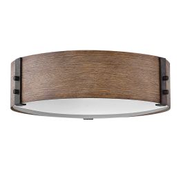 Hinkley Sawyer Flush Ceiling Light - Sequoia wood effect with rust Iron ...