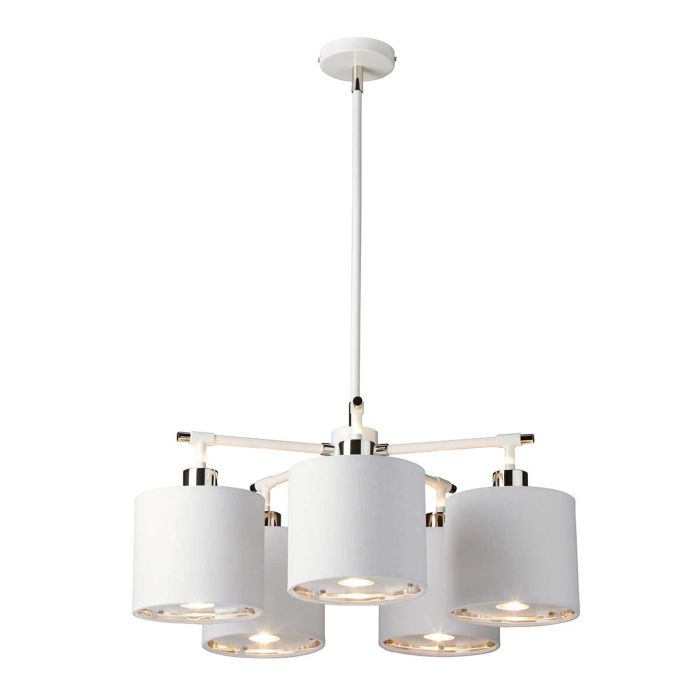 Balance 5 Light Chandelier - White/Polished Nickel with White Shade ...